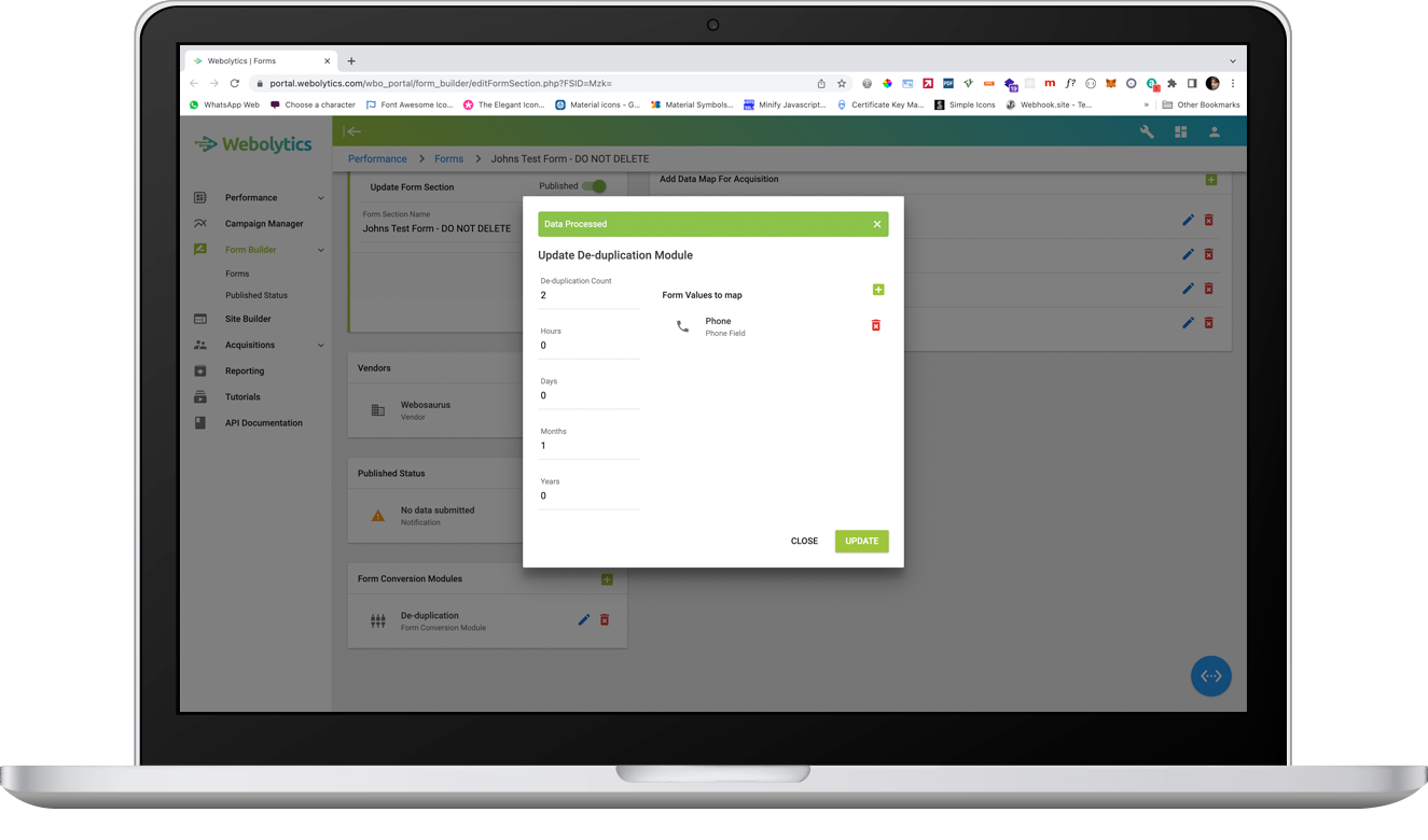 Webolytics Form Builder De Duplication Module