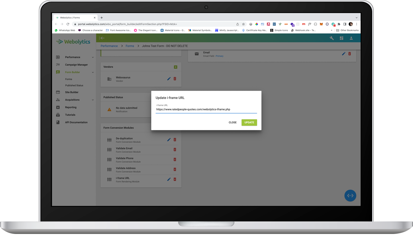 Webolytics' Form i-frame Module