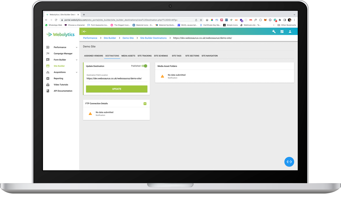 Setting up destinations