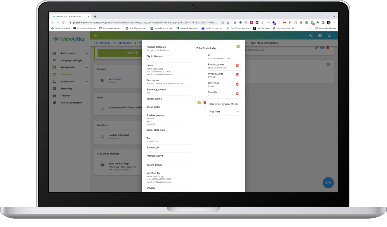 Zoho Product Map Modules